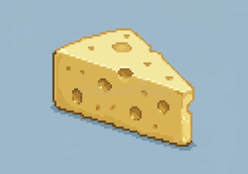 Pixel Art Cheese Wedge with Holes on Light Blue Background Stock ...