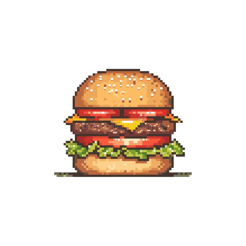 Pixel Art Cheeseburger with Lettuce and Tomato. Vector Icon Design ...