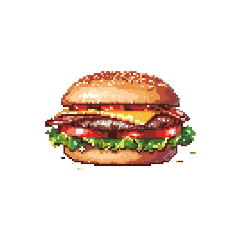 Pixel Art Cheeseburger with Lettuce and Tomato. Vector Icon Design ...