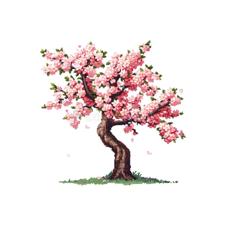 Pixel Art Cherry Blossom Tree on White Background. Vector Icon Design ...