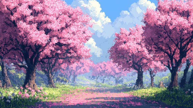 Pixel Art Cherry Blossom Trees Stock Illustration - Illustration of ...