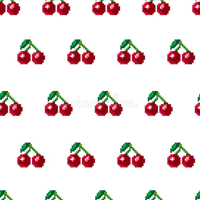 Pixel Art Cherry Seamless Pattern Stock Vector - Illustration of trendy ...