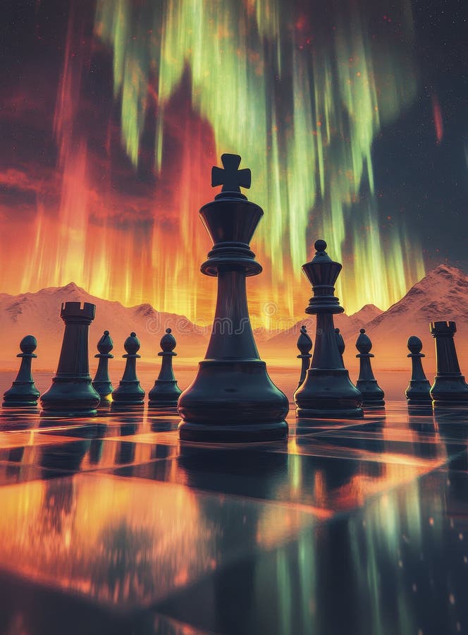 Pixel Art Chessboard Under Aurora Borealis Stock Illustration ...