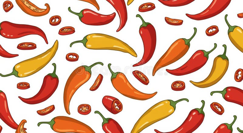 Pixel Art Chili Pepper Pattern: Red and Yellow Chili Peppers on White ...