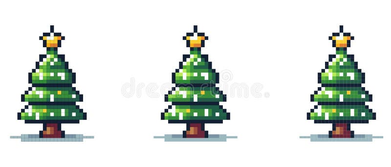 A Pixel Art Christmas Tree with a Star on Top and Snow on Its Branches ...