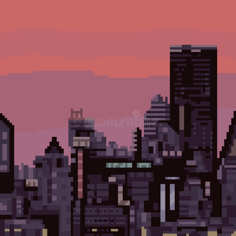 Pixel Art City Building Sunset Stock Vector - Illustration of ...
