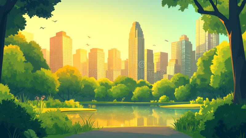 Pixel Art City Park Sunrise Stock Illustration - Illustration of yellow ...