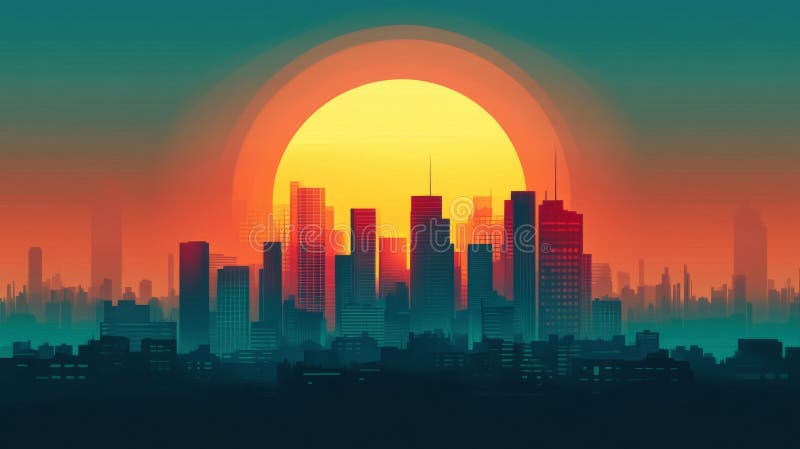 Pixel Art City Sunset Skyline Stock Illustration - Illustration of ...