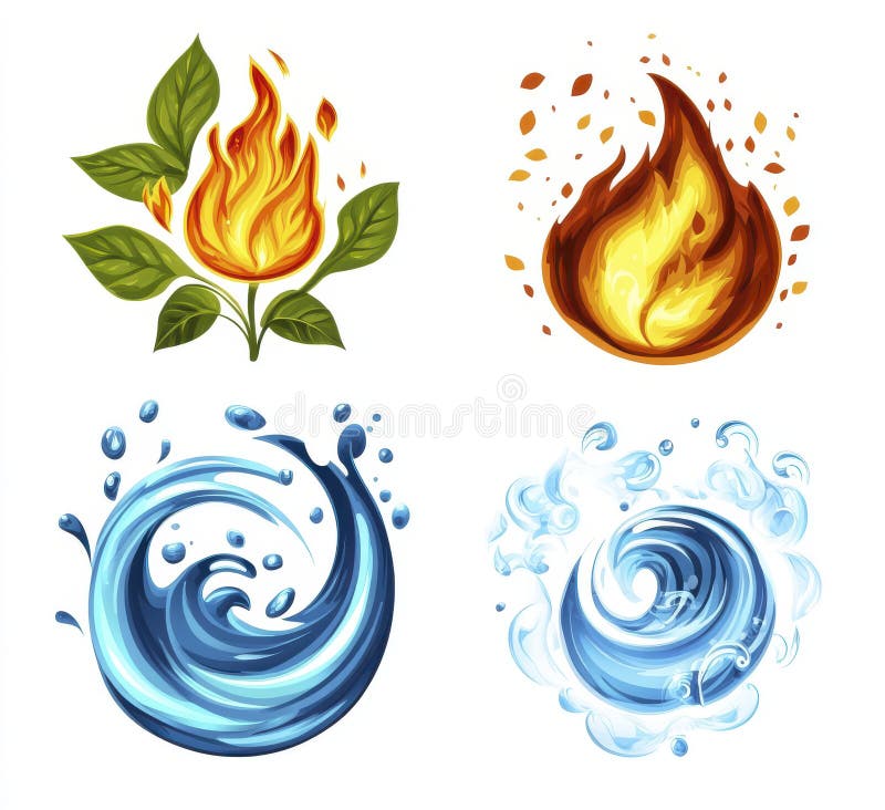 Pixel Art Classical Elements Fire Water Earth Air Stock Illustration ...
