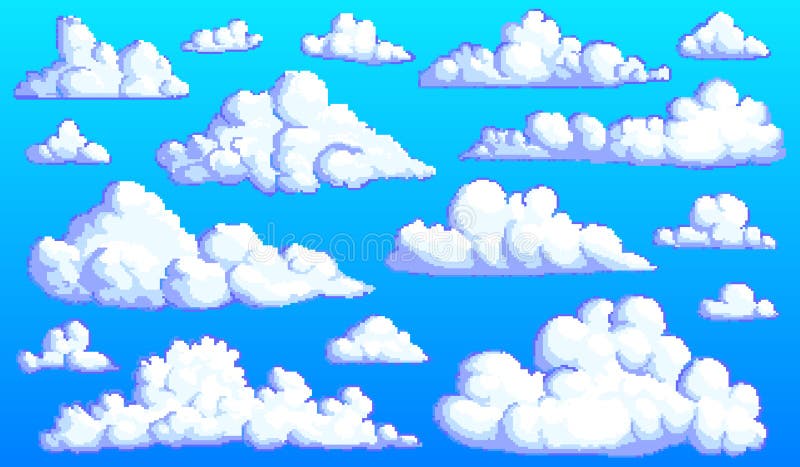 Pixel Art Cloud. 8 Bit Objects. Art, Digital Icons. Retro Assets. Vintage Game Style. Set of ...