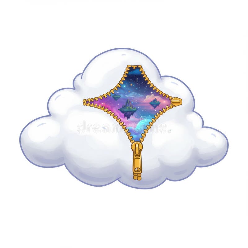 Pixel Art Cloud with Galaxy Inside and Golden Zipper Stock Illustration ...