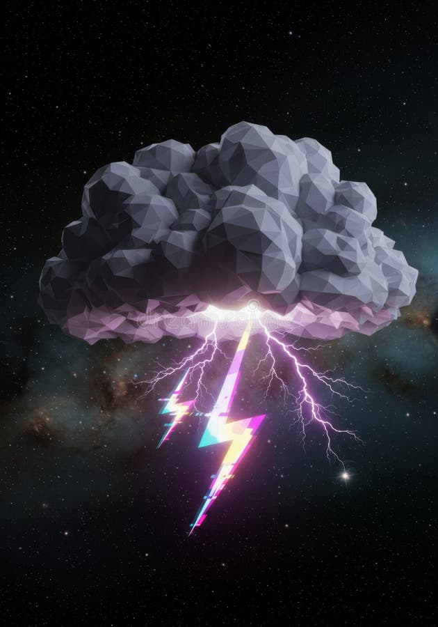 Pixel Art Cloud with Neon Lightning in Space Stock Illustration ...