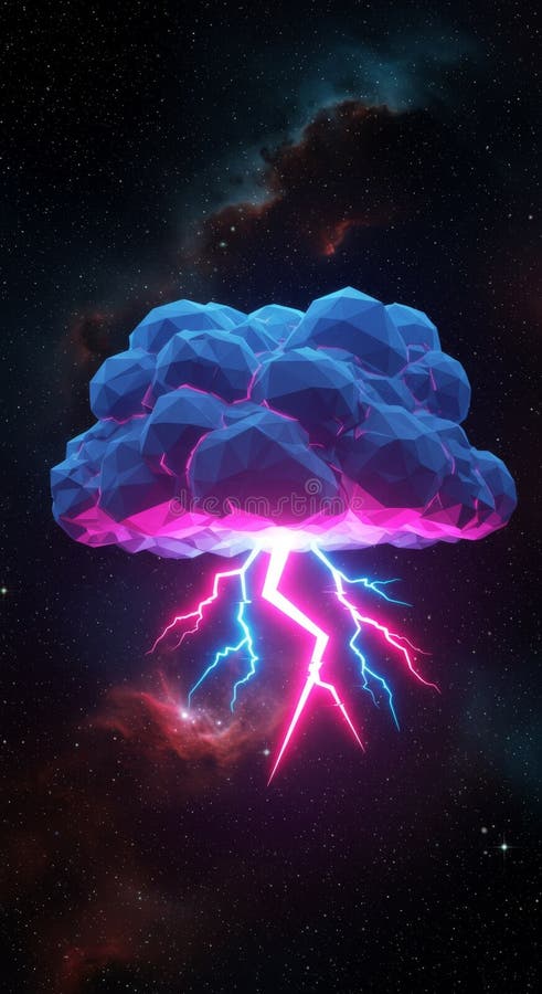 Pixel Art Cloud with Neon Lightning in Space Stock Illustration ...