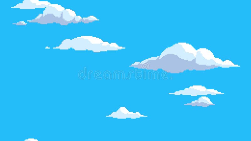 Pixel Art Clouds Floating Vertically on Blue Sky Background. Seamless ...