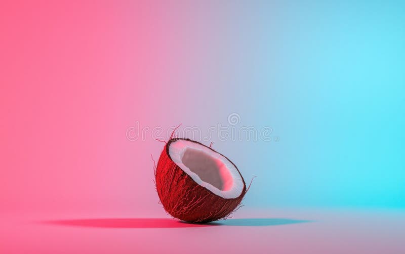 Pixel Art Coconut on Pink and Blue Gradient Background Stock ...