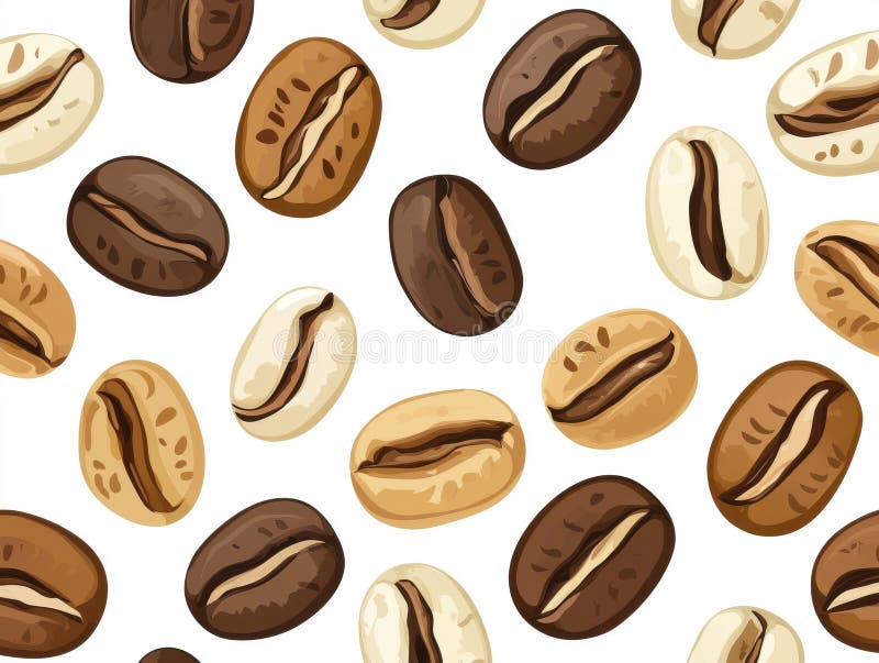 Pixel Art Coffee Bean Pattern Brown and Beige Beans on White Background ...