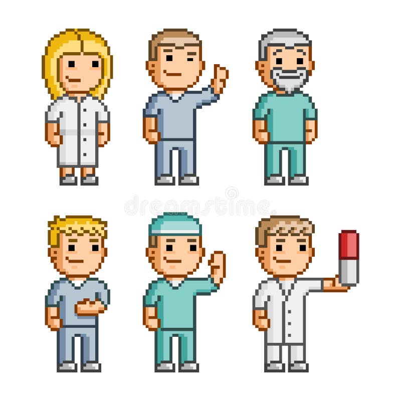 Pixel Art Collection Doctors Stock Vector - Illustration of pharmacist ...