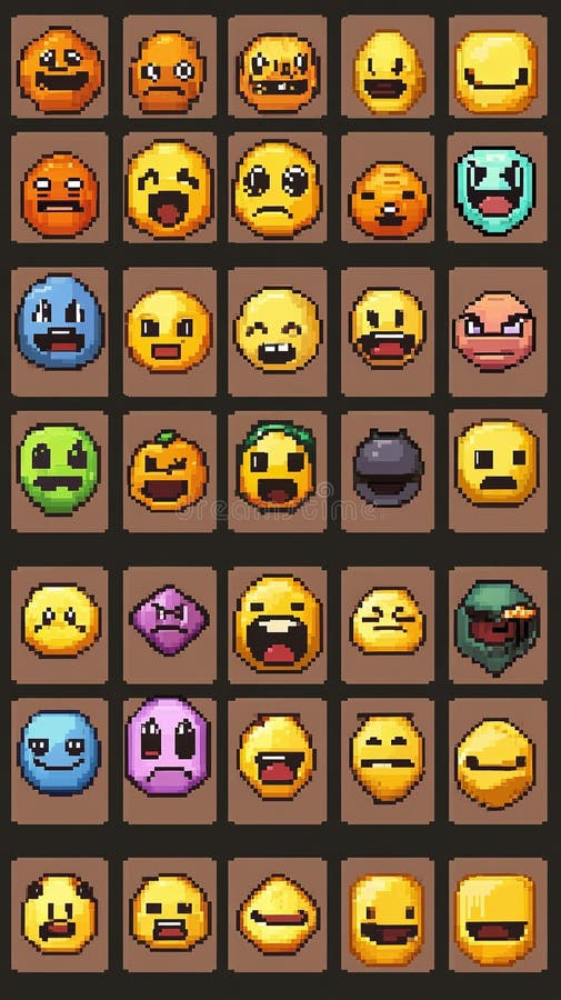 Pixel Art Collection of Emojis with Expressive Faces and Fun Designs ...
