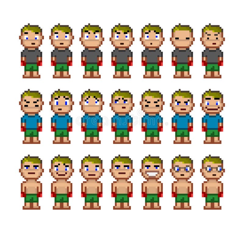 Pixel Art Emotions and Actions of People Stock Vector - Illustration of ...