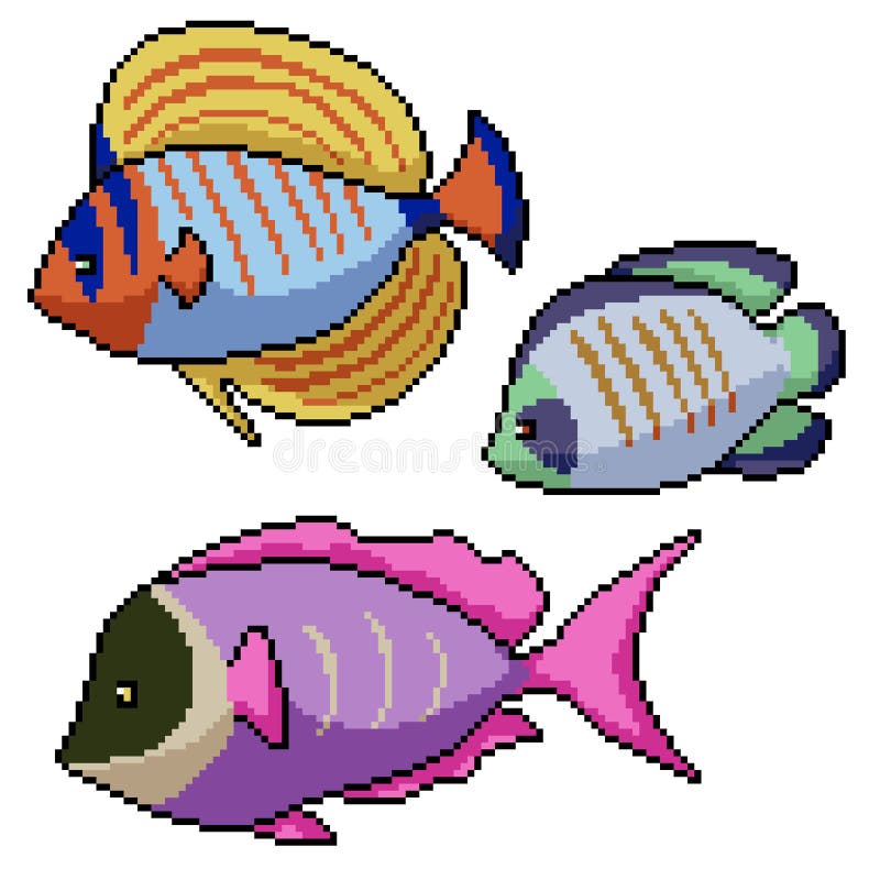 Pixel Art Colorful Fish Side Stock Vector - Illustration of fantasy ...