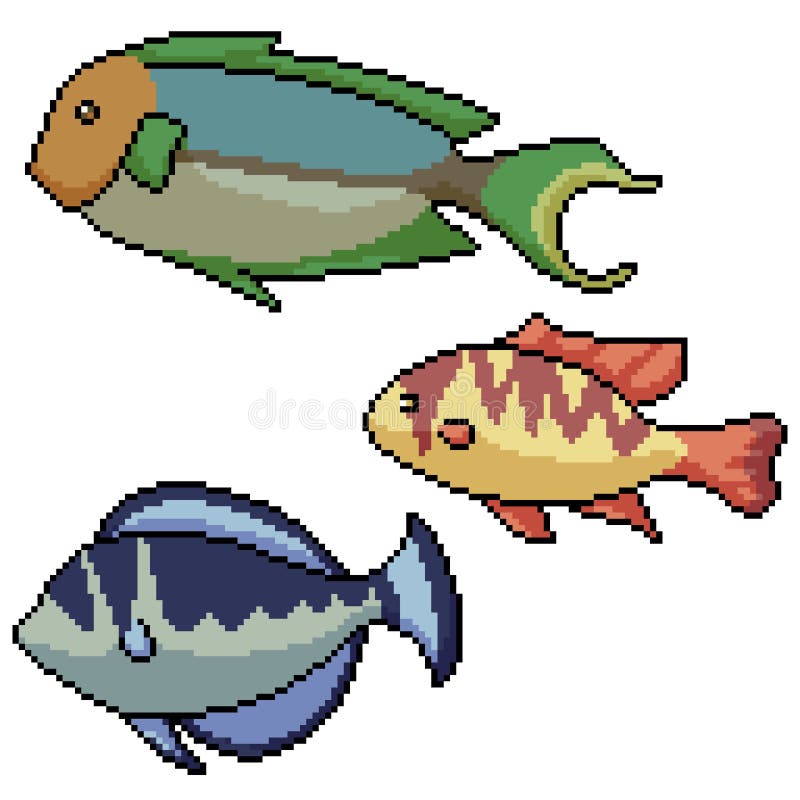 Pixel Art Colorful Fish Side Stock Vector - Illustration of animal ...