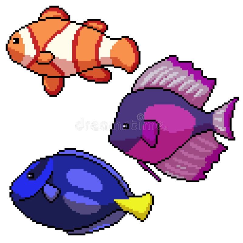 Pixel Art Colorful Fish Side Stock Vector - Illustration of isolated ...