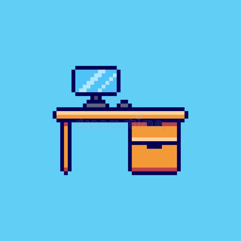 Pixel Art Computer Desk Game Asset Design Stock Vector - Illustration ...