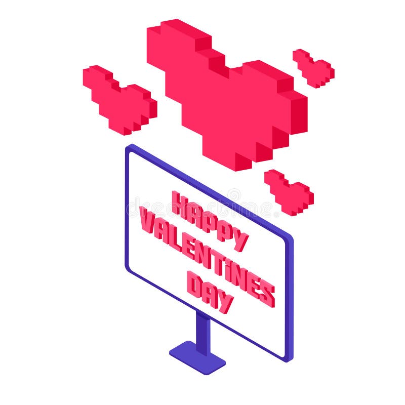 Pixel Art Computer and Love Message Happy Valentines Day. Online Love ...