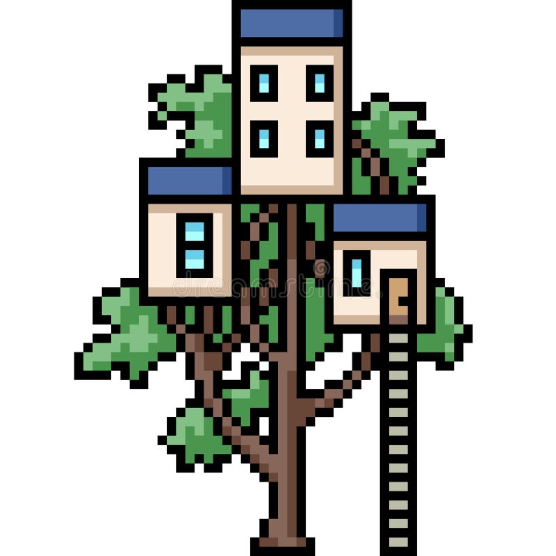 Pixel Art of Concrete Tree House Stock Vector - Illustration of ...