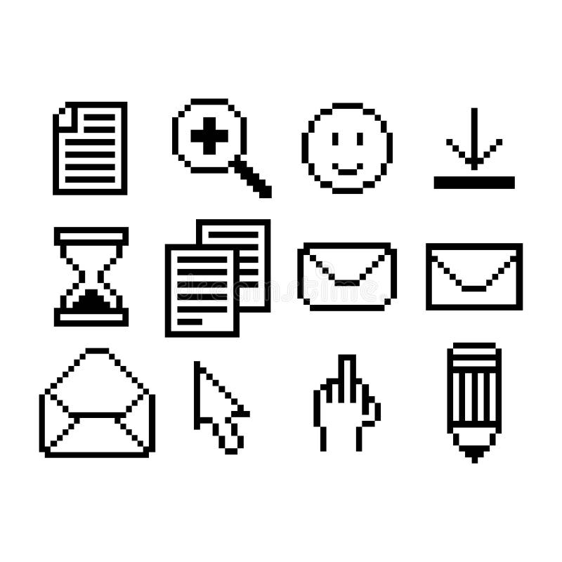 Pixel Art Contour, Black and White 8-bit Icons for Website or Mobile ...