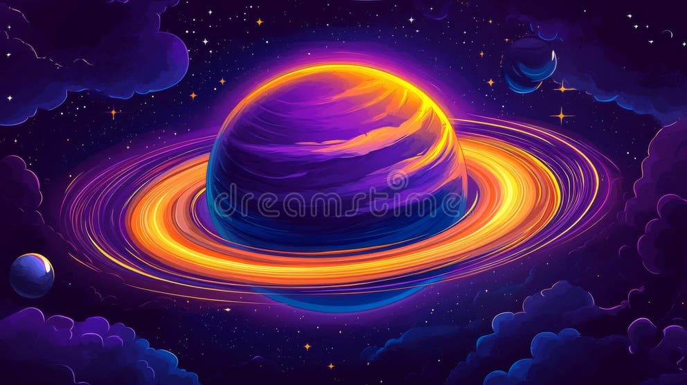Pixel Art Cosmic Planet with Glowing Rings Stock Illustration ...