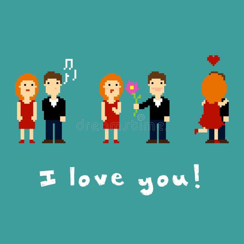 Pixel art couple stock illustration. Illustration of heart - 29638255