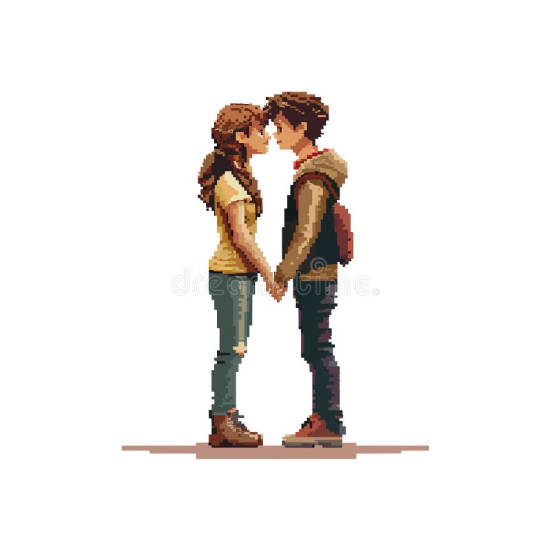 Pixel Art Couple Holding Hands Illustration. Vector Icon Design Stock ...