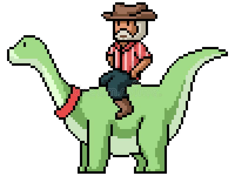 Pixel Art Cowboy Riding Dinosaur Stock Vector - Illustration of pixel ...