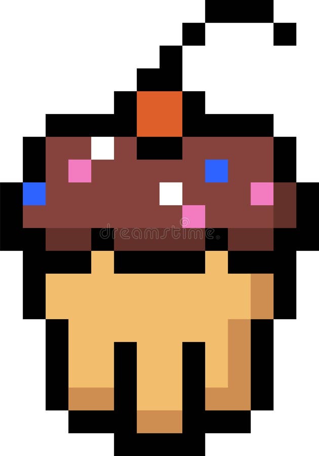 Pixel Art Cupcake with Cherry Stock Illustration - Illustration of ...