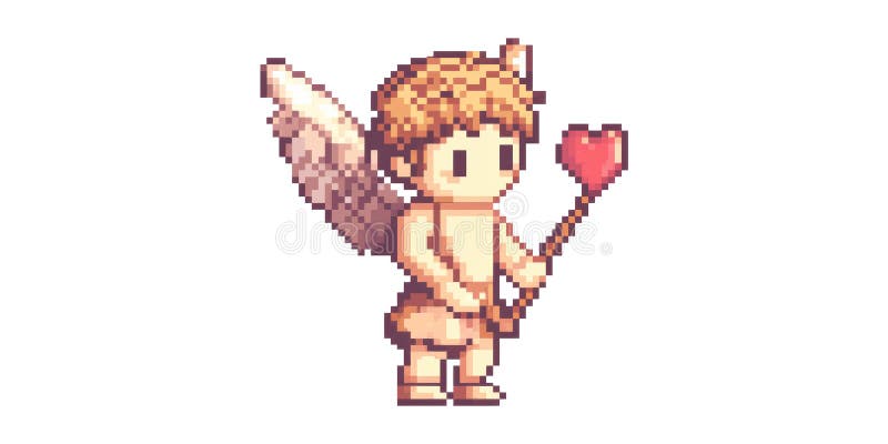 Pixel Art Cupid with Heart Wand Isolated on Transparent Background ...