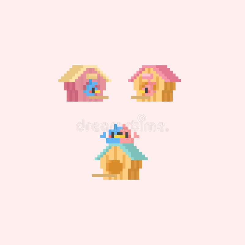 Pixel Cute Bird with Birdhouse.8bit. Stock Illustration - Illustration ...