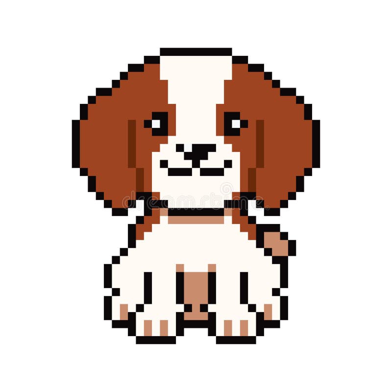 Pixel Art Cute Cavalier King Charles Spaniel Dog Vector in Retro Style ...