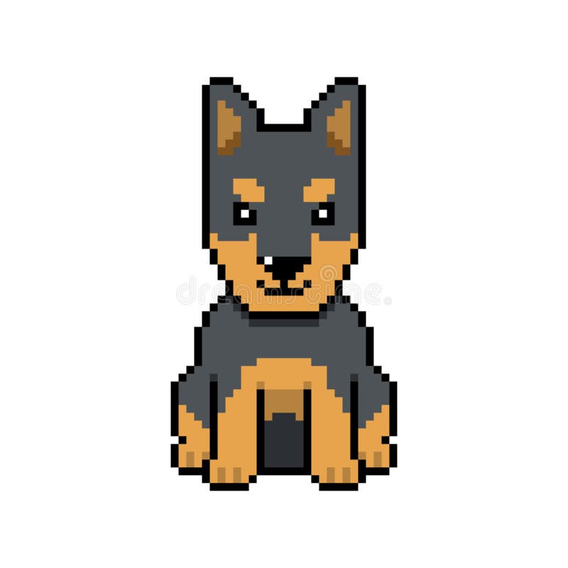 Pixel Art Cute Doberman Dog Vector in Retro Style Stock Vector ...