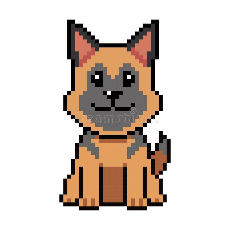 Pixel Art Cute German Shepherd Dog Vector in Retro Style Stock Vector ...