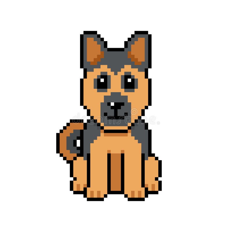 Pixel Art Cute German Shepherd Dog Vector in Retro Style Stock Vector ...