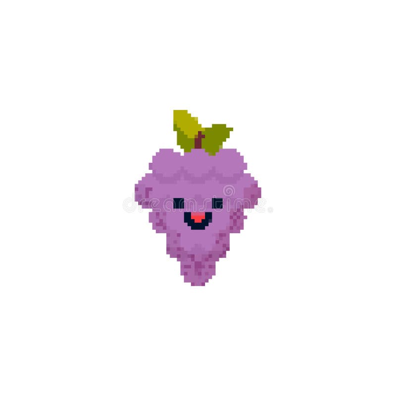 Pixel Art Cute Grape Fruit Character. Smiling Pixelated Happy Grape ...