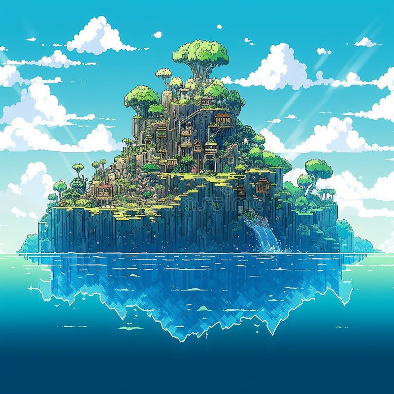 Pixel Art 2D Anime Island, Created with Generative AI Technology Stock ...