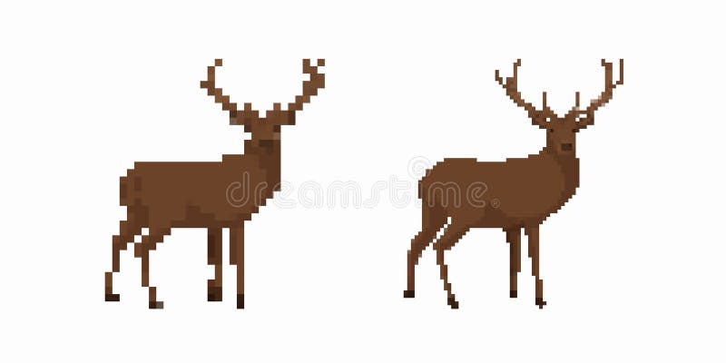Pixel Art Deer Pair with Antlers Standing in Profile Viewed from the ...