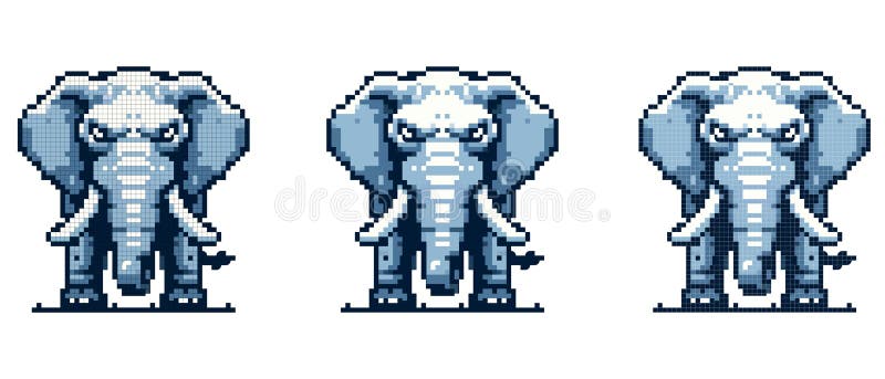 Pixel Art Depiction of a Blue and White Elephant Facing Forward with ...