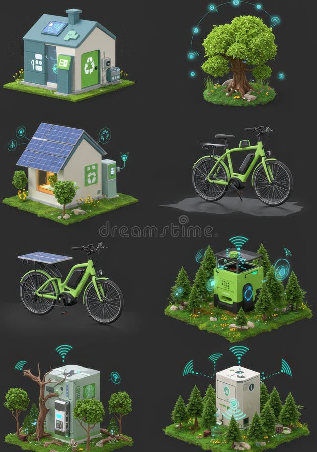 Pixel Art Depiction of Eco-Friendly Technologies and Sustainable Living ...