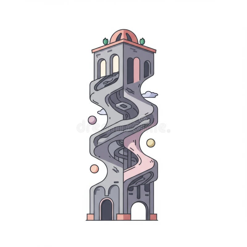 Pixel Art Depiction of an Intricate Tower with Spiraling Structure on ...