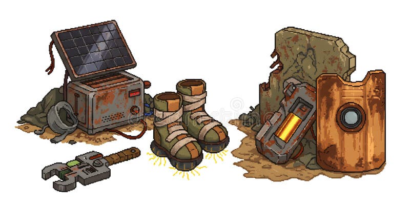 Post-Apocalyptic Pixel Art Loot Stock Illustration - Illustration of ...