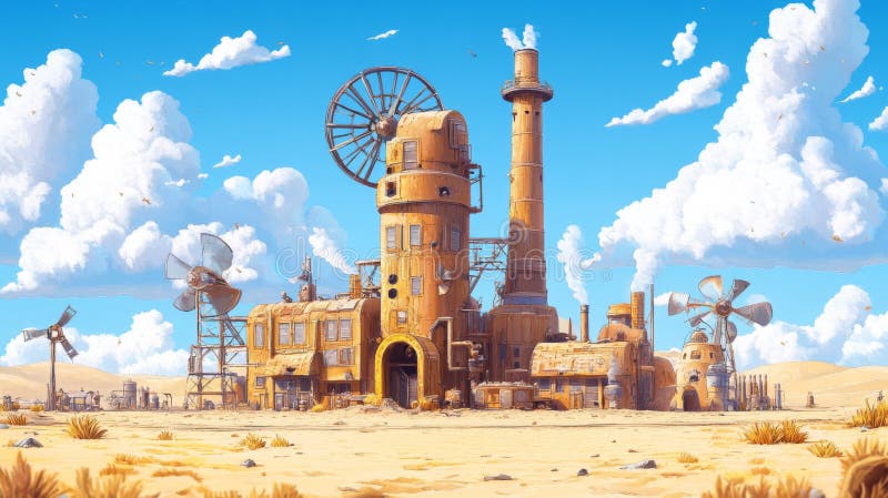 Pixel Art Desert Factory Under Sunny Sky Stock Illustration ...