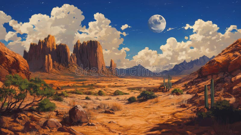 Pixel Art Desert Landscape with Mountains Under a Night Sky Stock ...